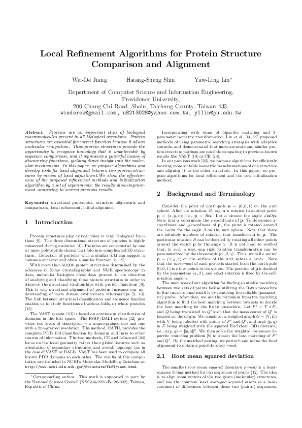 (PDF) Local Refinement Algorithms for Protein Structure Comparison and Alignment