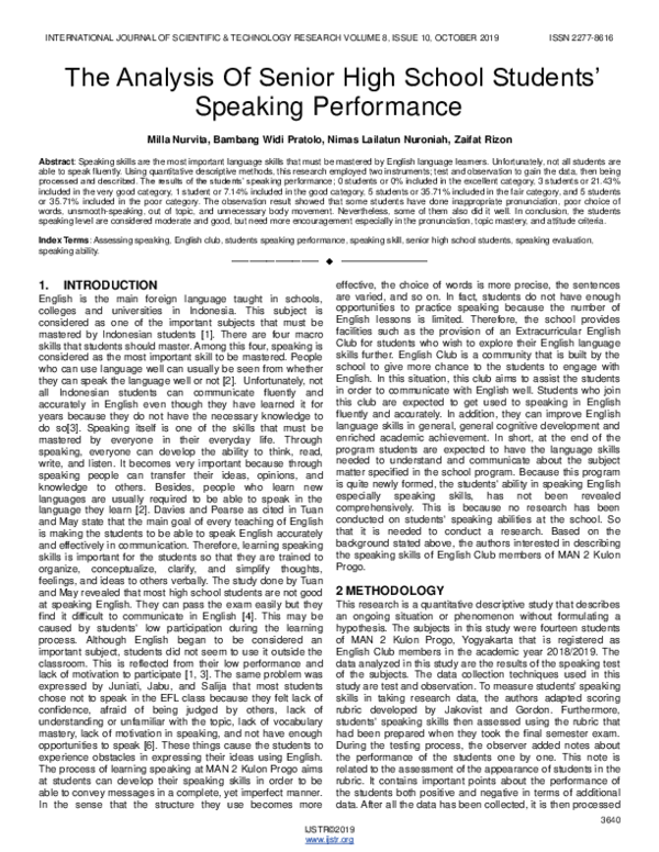 (PDF) The Analysis Of Senior High School Students’ Speaking Performance