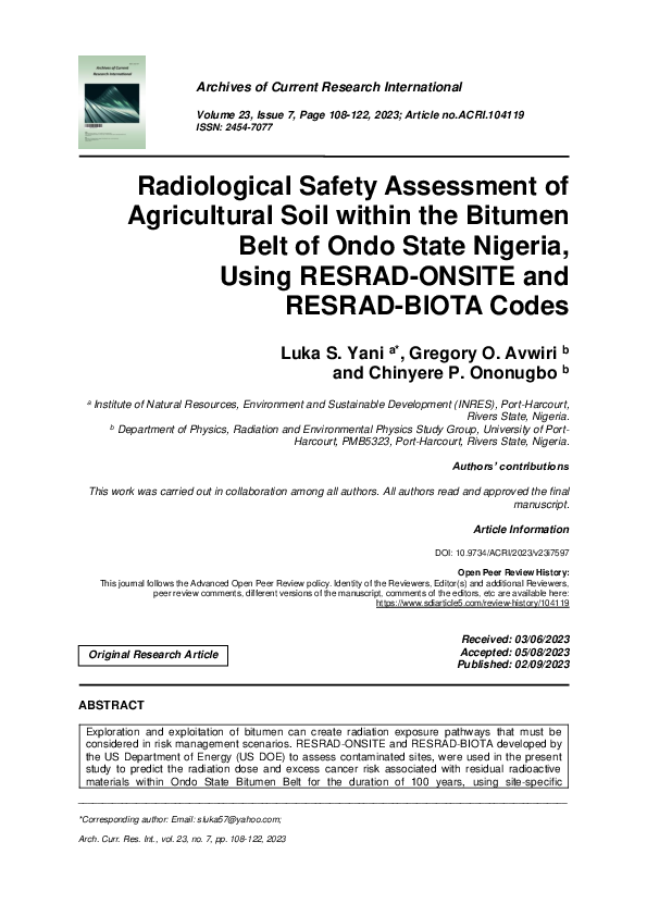 (PDF) Radiological Safety Assessment of Agricultural Soil within the ...