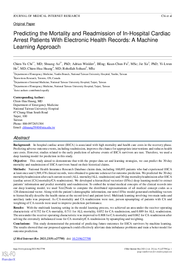 (PDF) Predicting the Mortality and Readmission of In-Hospital Cardiac ...