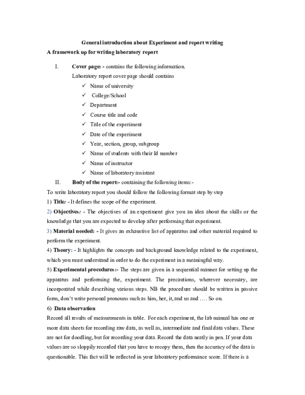 (PDF) General introduction about Experiment and report writing A ...