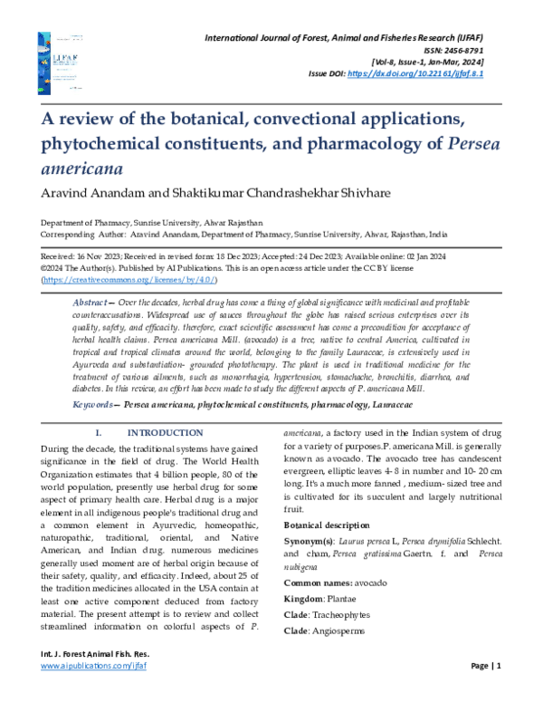 (PDF) A review of the botanical, convectional applications, phytochemical constituents, and ...