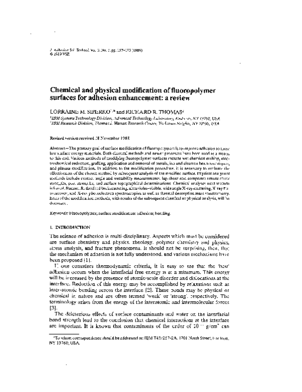 (PDF) Chemical and physical modification of fluoropolymer surfaces for ...