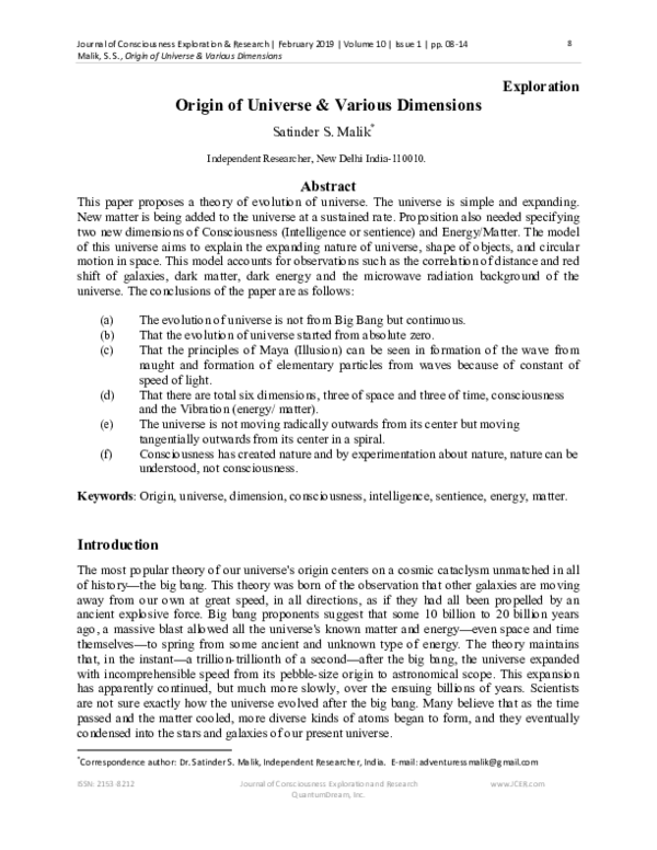 (PDF) Origin of Universe & Various Dimensions
