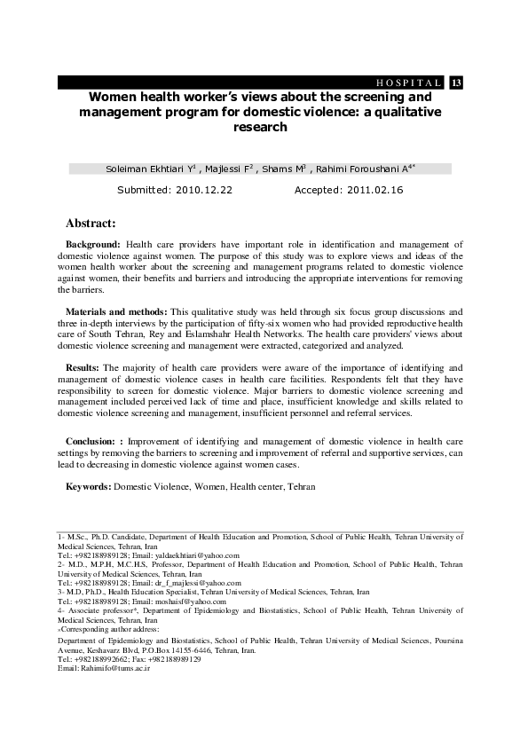 (PDF) Women health worker's views about the screening and management ...