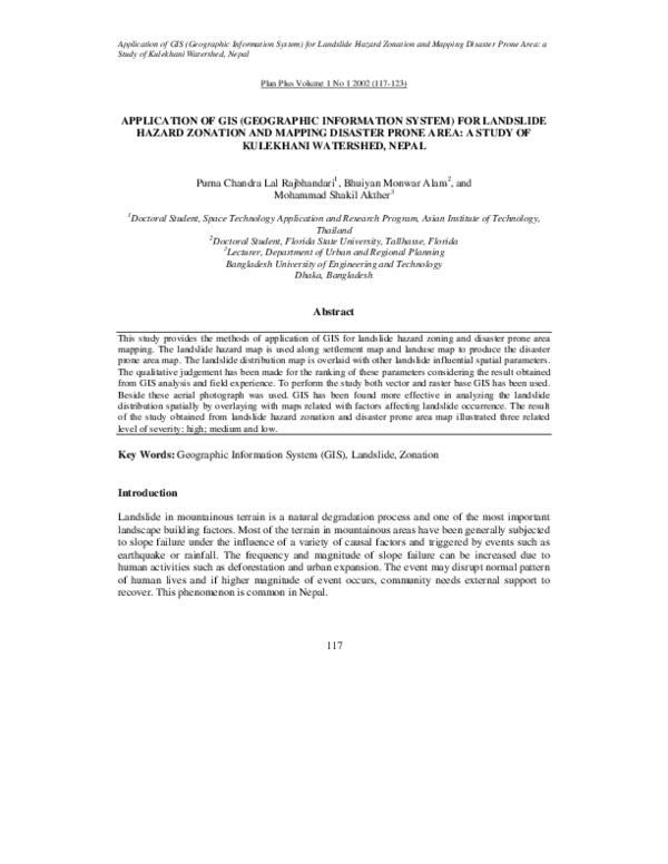 (PDF) Application of Gis (Geographic Information System) for Landslide Hazard Zonation and ...