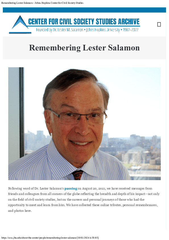 (PDF) Remembering Lester M. Salamon