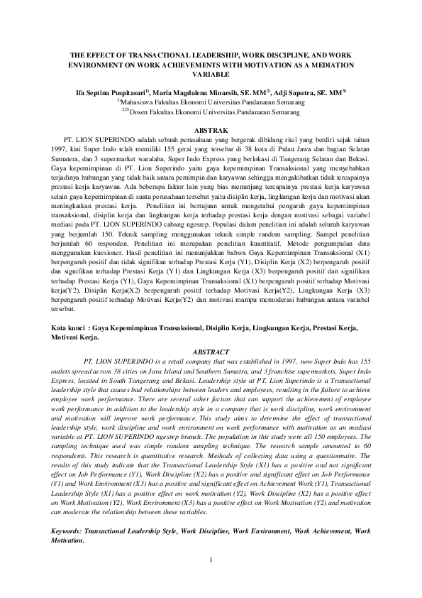 (PDF) The Effect of Transactional Leadership, Work Discipline, and Work ...