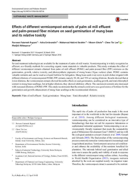(PDF) Effects of different vermicompost extracts of palm oil mill ...