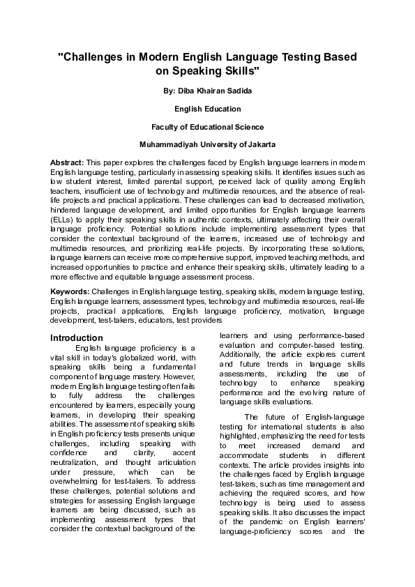 (PDF) "Challenges in Modern English Language Testing Based on Speaking ...