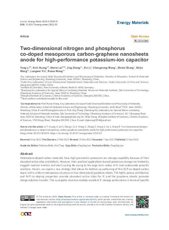 (PDF) Two-dimensional nitrogen and phosphorus co-doped mesoporous carbon-graphene nanosheets ...