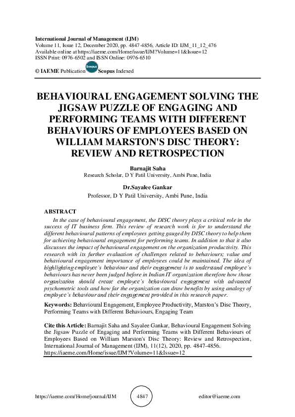 (PDF) BEHAVIOURAL ENGAGEMENT SOLVING THE JIGSAW PUZZLE OF ENGAGING AND ...