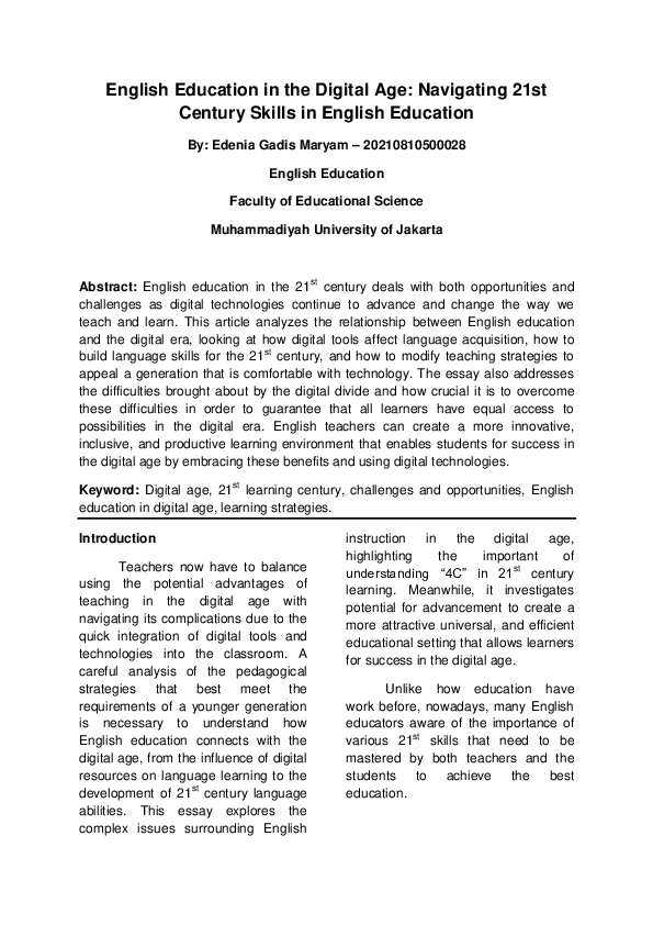 (PDF) English Education in the Digital Age: Navigating 21st Century ...