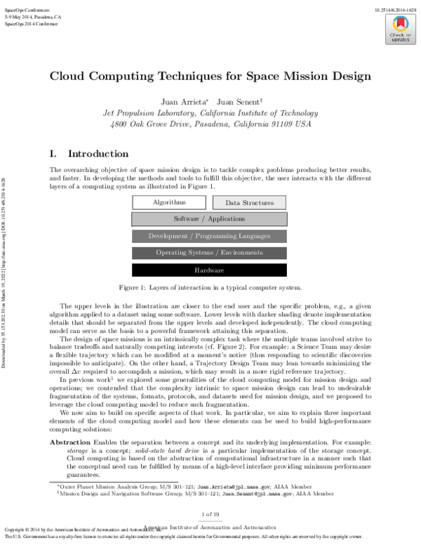 (PDF) Cloud Computing Techniques for Space Mission Design | Juan Senent ...