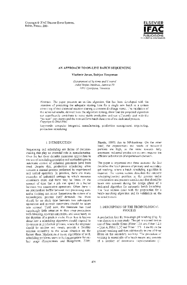 Pdf Online Algorithm For Batch Sequencing