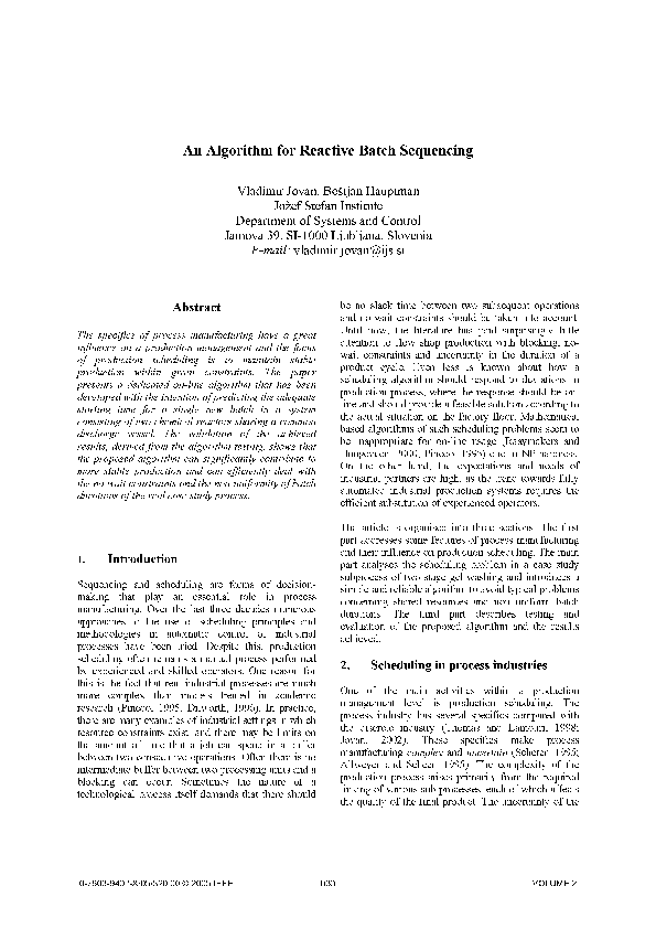 (PDF) An Algorithm for Reactive Batch Sequencing | Bostjan Hauptman - Academia.edu