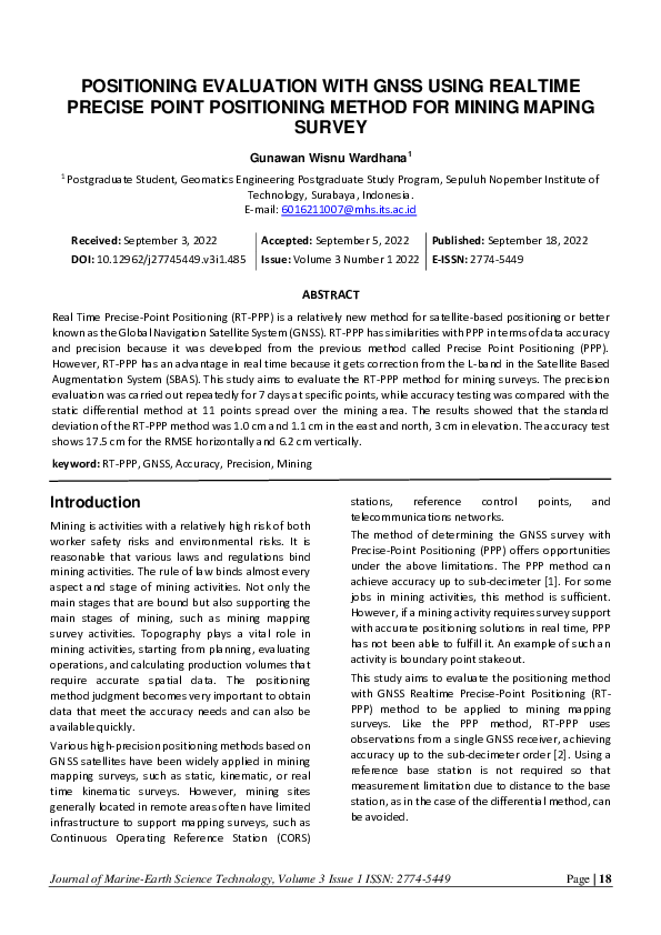 (PDF) Positioning Evaluation with GNSS Using Realtime Precise Point ...