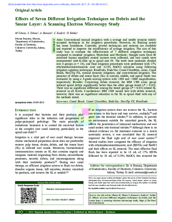 (PDF) Effects of seven different irrigation techniques on debris and ...