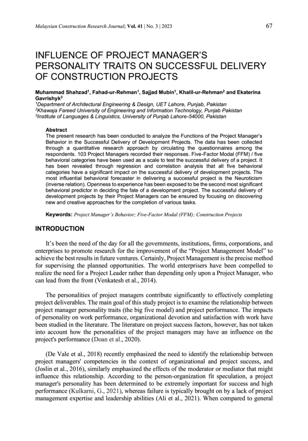 (PDF) Influence of Project Manager’s Personality Traits on Successful ...