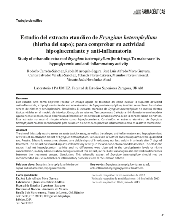 (PDF) Study of ethanolic extract of Eryngium heterophyllum (herb frog ...