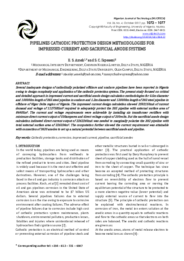 (PDF) Pipelines cathodic protection design methodologies for impressed ...