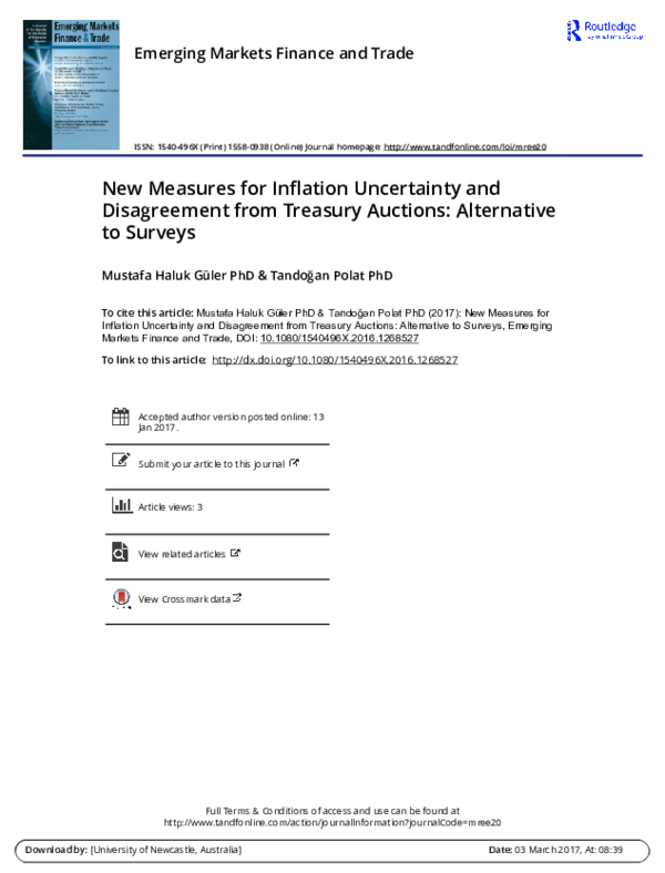 (PDF) New Measures for Inflation Uncertainty and Disagreement from ...