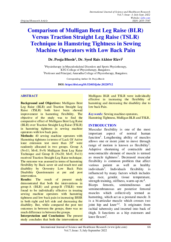 (PDF) Comparison of Mulligan Bent Leg Raise (BLR) Versus Traction ...