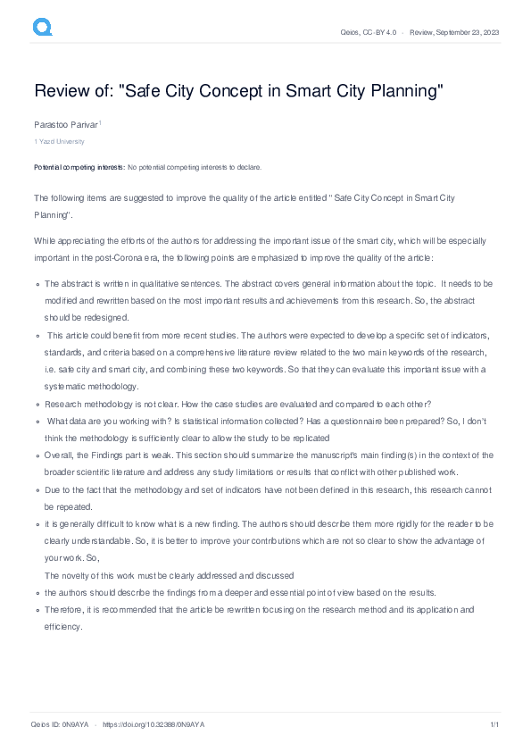 (PDF) Review of: "Safe City Concept in Smart City Planning