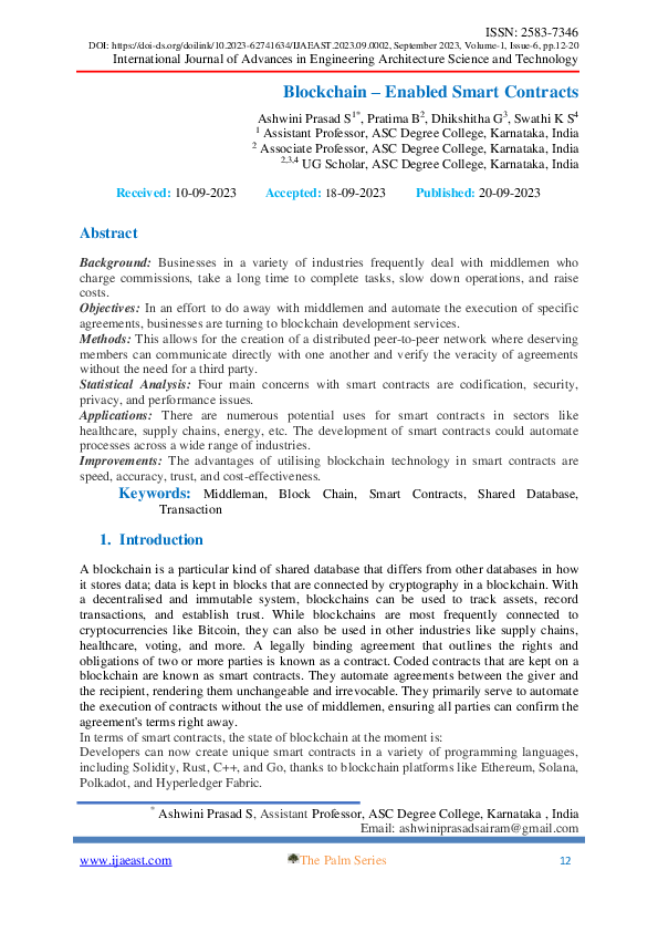 (PDF) Blockchain -Enabled Smart Contracts | International Journal of Advances in Engineering ...