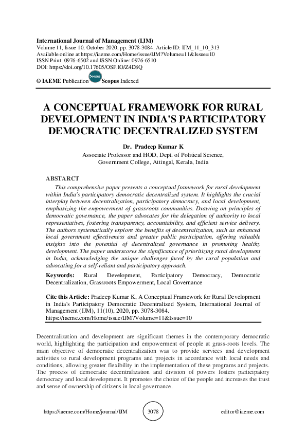 (PDF) A CONCEPTUAL FRAMEWORK FOR RURAL DEVELOPMENT IN INDIA'S ...