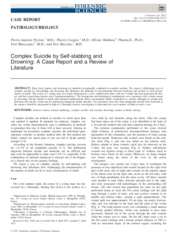 (PDF) Complex Suicide by Self‐stabbing and Drowning: A Case Report and ...