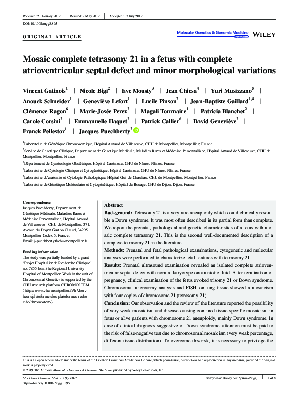 (PDF) Mosaic complete tetrasomy 21 in a fetus with complete ...