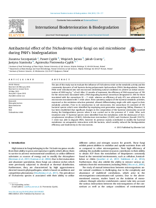(PDF) Antibacterial effect of the Trichoderma viride fungi on soil microbiome during PAH's ...