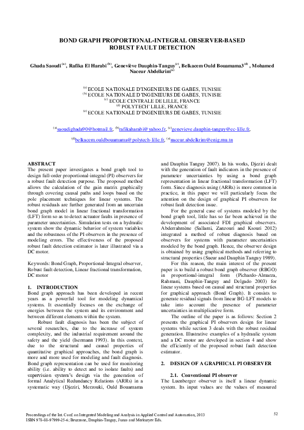 Pdf Bond Graph Proportional Integral Observer Based Robust Fault Detection