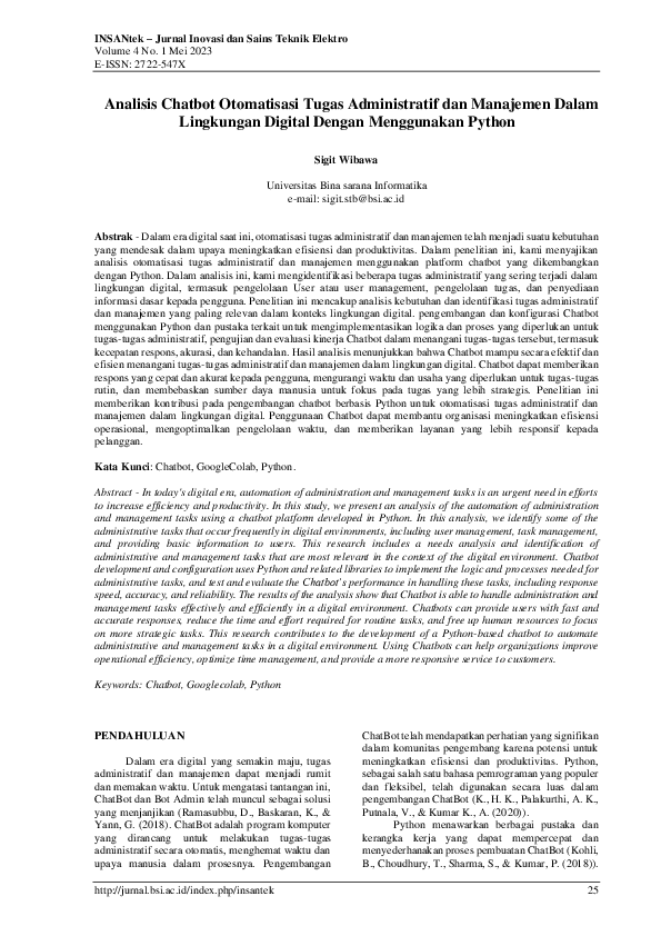 (PDF) Analisis Chatbot Otomatisasi Tugas Administratif dan Manajemen Dalam Lingkungan Digital ...