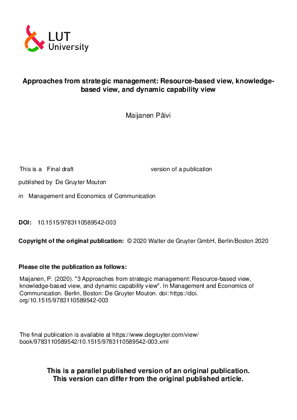(PDF) 3 Approaches from strategic management: Resource-based view ...