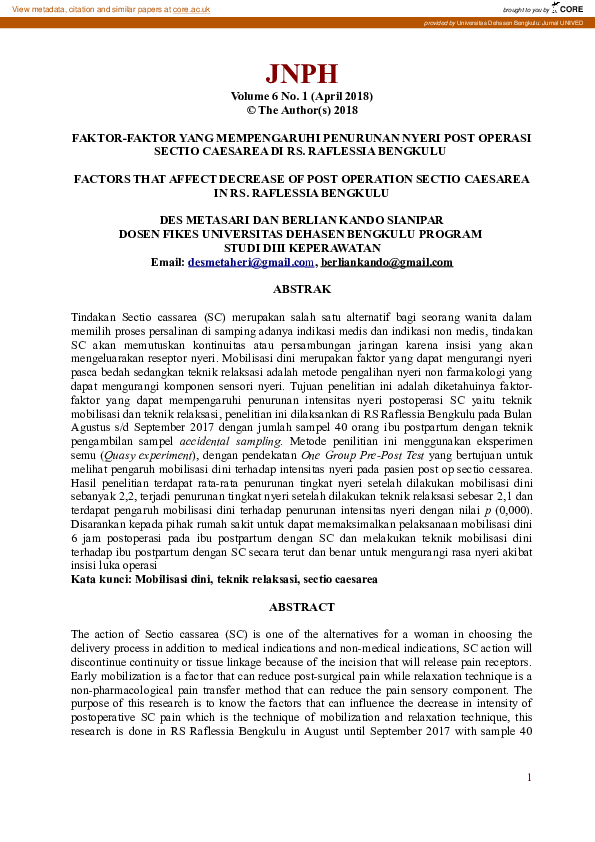 (PDF) Faktor-Faktor Yang Mempengaruhi Penurunan Nyeri Post Operasi ...