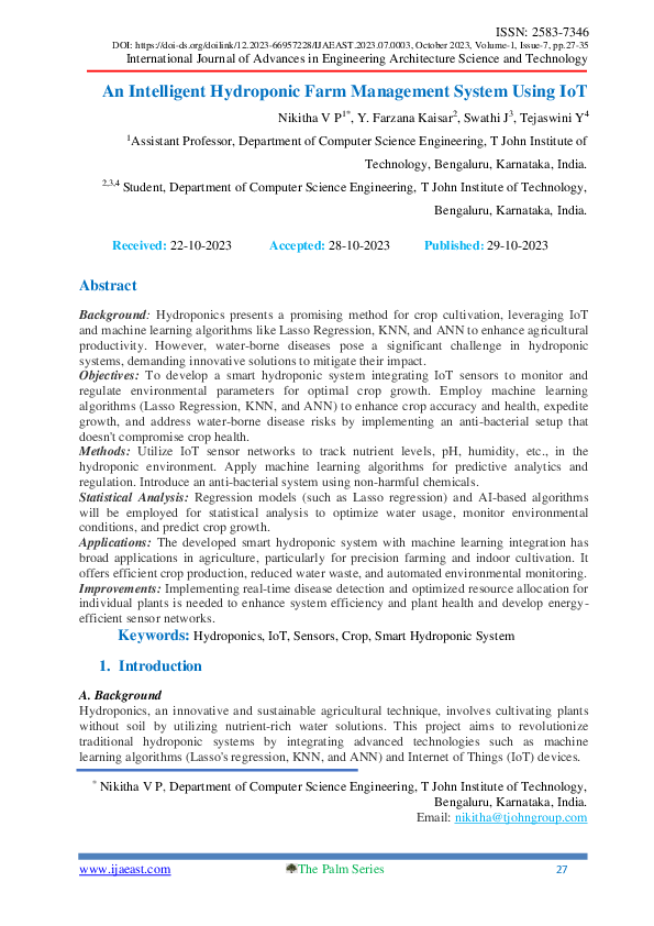 (PDF) An Intelligent Hydroponic Farm Management System Using IoT