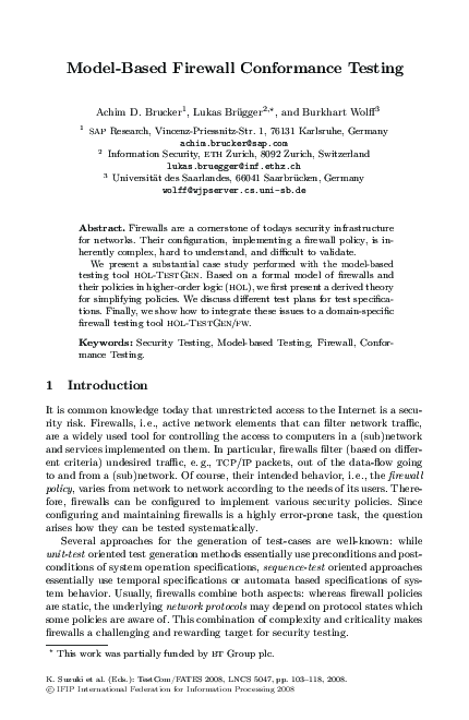 Pdf Model Based Firewall Conformance Testing Burkhart Wolff