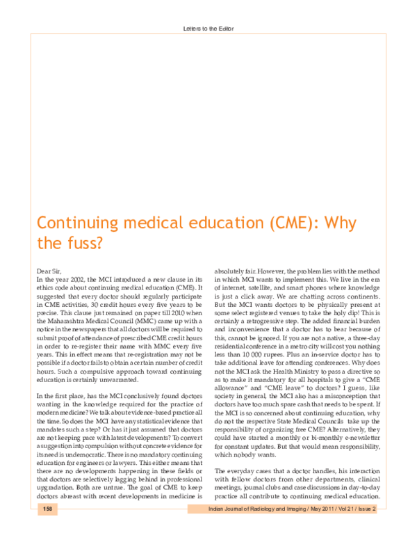 (PDF) Continuing medical education (CME): Why the fuss?