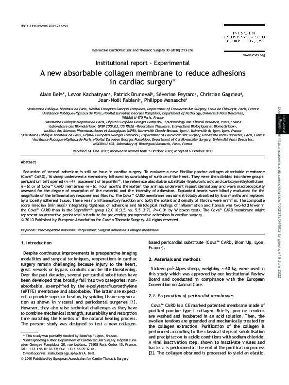 (PDF) A new absorbable collagen membrane to reduce adhesions in cardiac ...