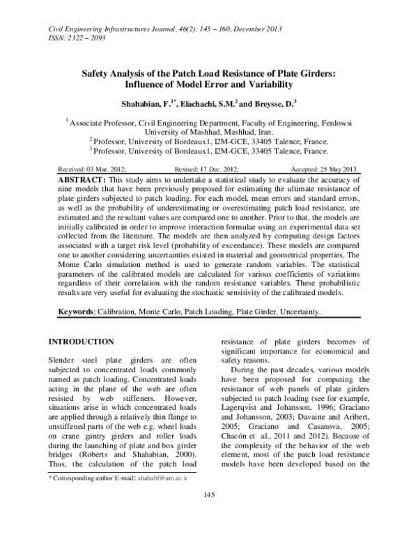 (PDF) Safety Analysis of the Patch Load Resistance of Plate Girders ...