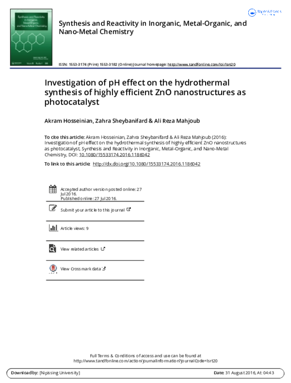 Pdf Investigation Of Ph Effect On The Hydrothermal Synthesis Of