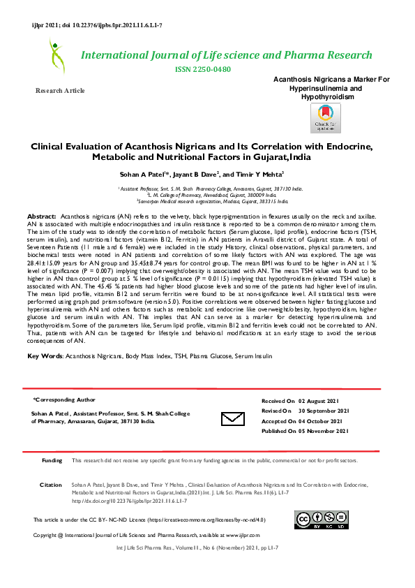 (PDF) Acanthosis Nigricans: Clinical & Metabolic Links