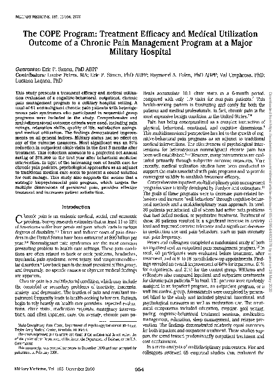 (PDF) The COPE Program: Treatment Efficacy and Medical Utilization ...