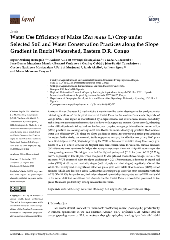 (PDF) Water Use Efficiency of Maize (Zea mays L.) Crop under Selected ...