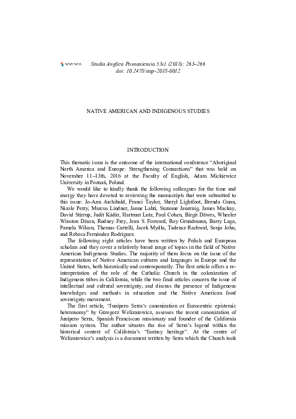 (PDF) Native American and Indigenous Studies