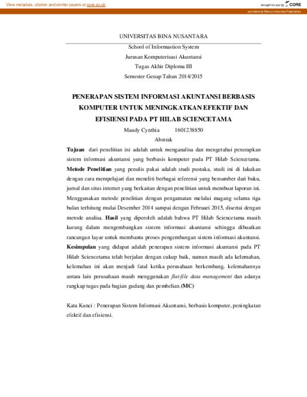 (PDF) Penerapan Sistem Informasi Akuntansi Berbasis Komputer Untuk Meningkatkan Efektif Dan ...