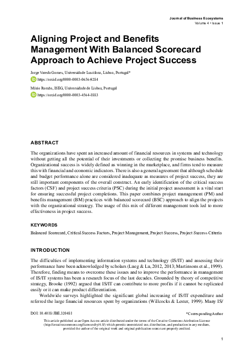 (PDF) Aligning Project and Benefits Management With Balanced Scorecard Approach to Achieve ...