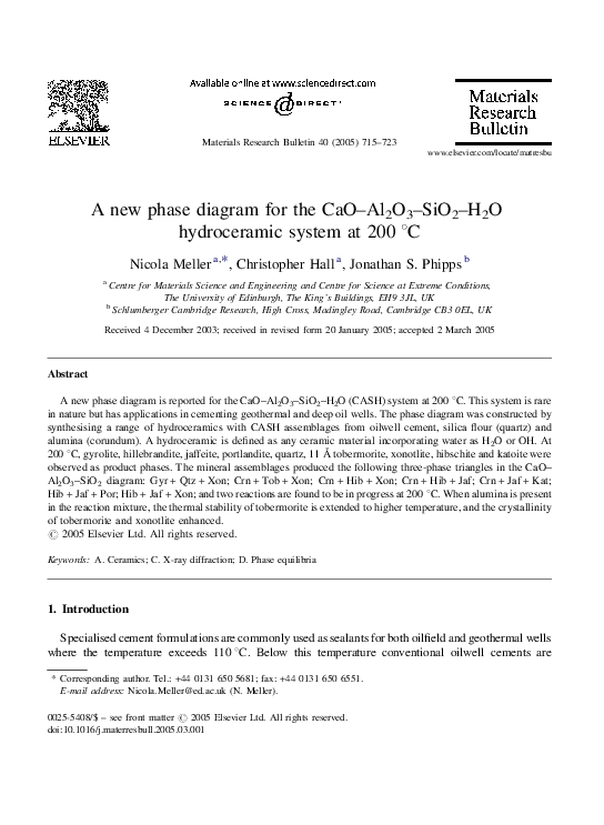(PDF) A new phase diagram for the CaOAl2O3SiO2H2O hydroceramic system ...